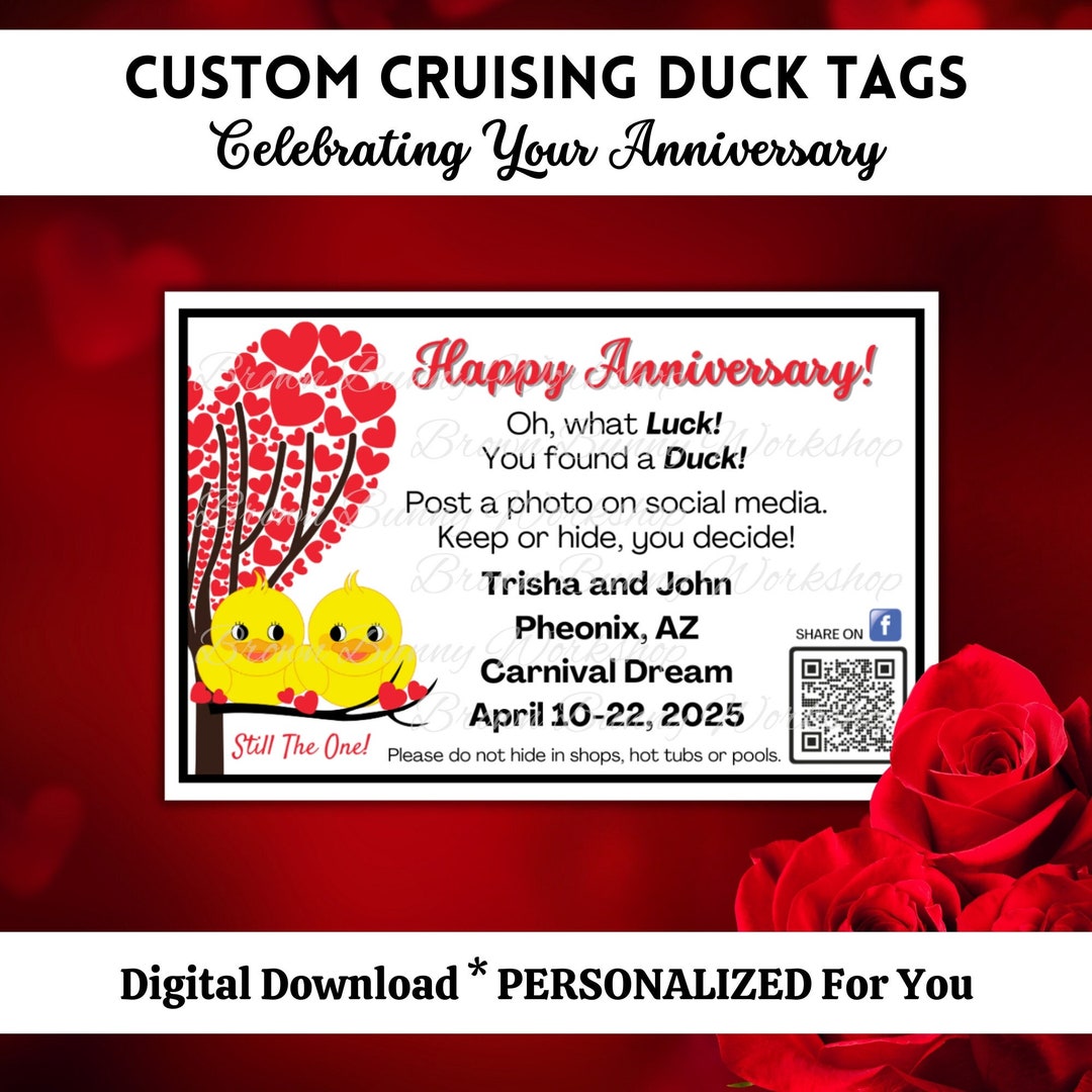 Wedding Anniversary Cruise Duck Tags, Personalized Cruising Duck Tags ...