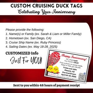 Wedding Anniversary Cruise Duck Tags, Personalized Cruising Duck Tags ...