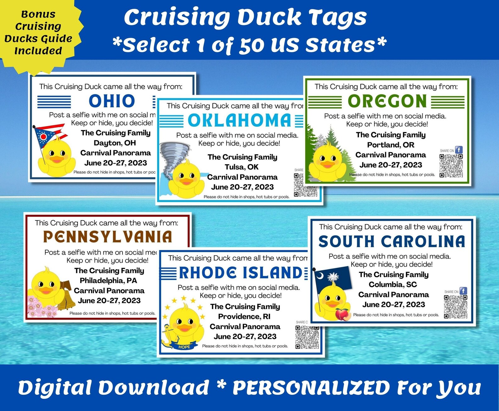 Custom Cruising Duck Tags, US State Duck Tags, Personalized Cruising ...