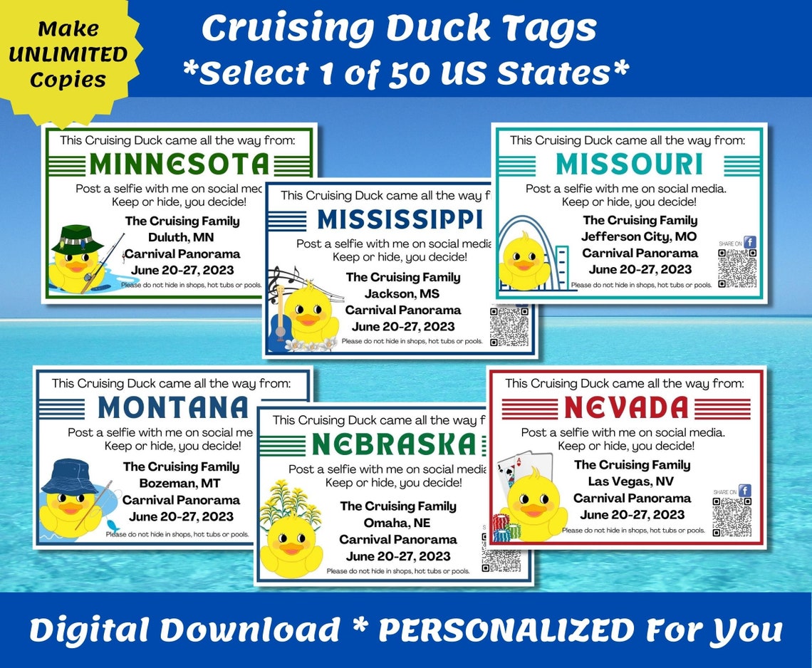 Custom Cruising Duck Tags, US State Duck Tags, Personalized Cruising ...