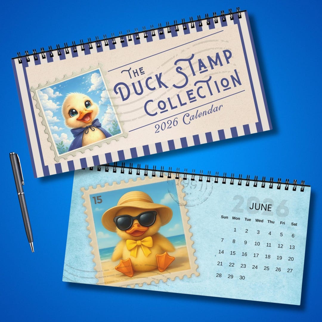 2026 Calendar, Vintage Collectible Stamp Ducks, Office Desk and Cubicle ...