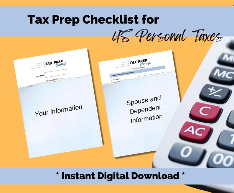 Tax Preparation Checklist for US Personal Income Taxes Tax - Etsy
