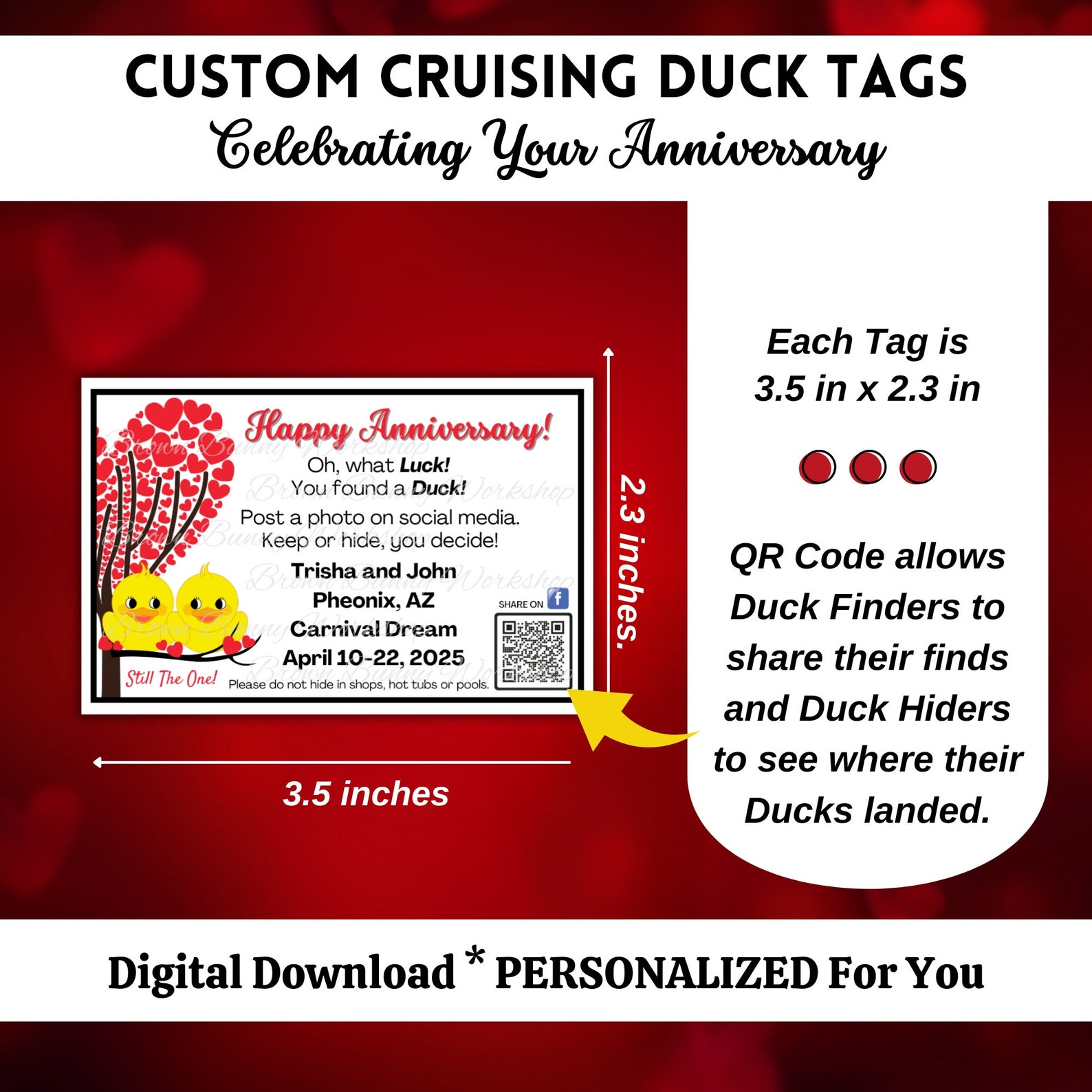 Wedding Anniversary Cruise Duck Tags, Personalized Cruising Duck Tags ...