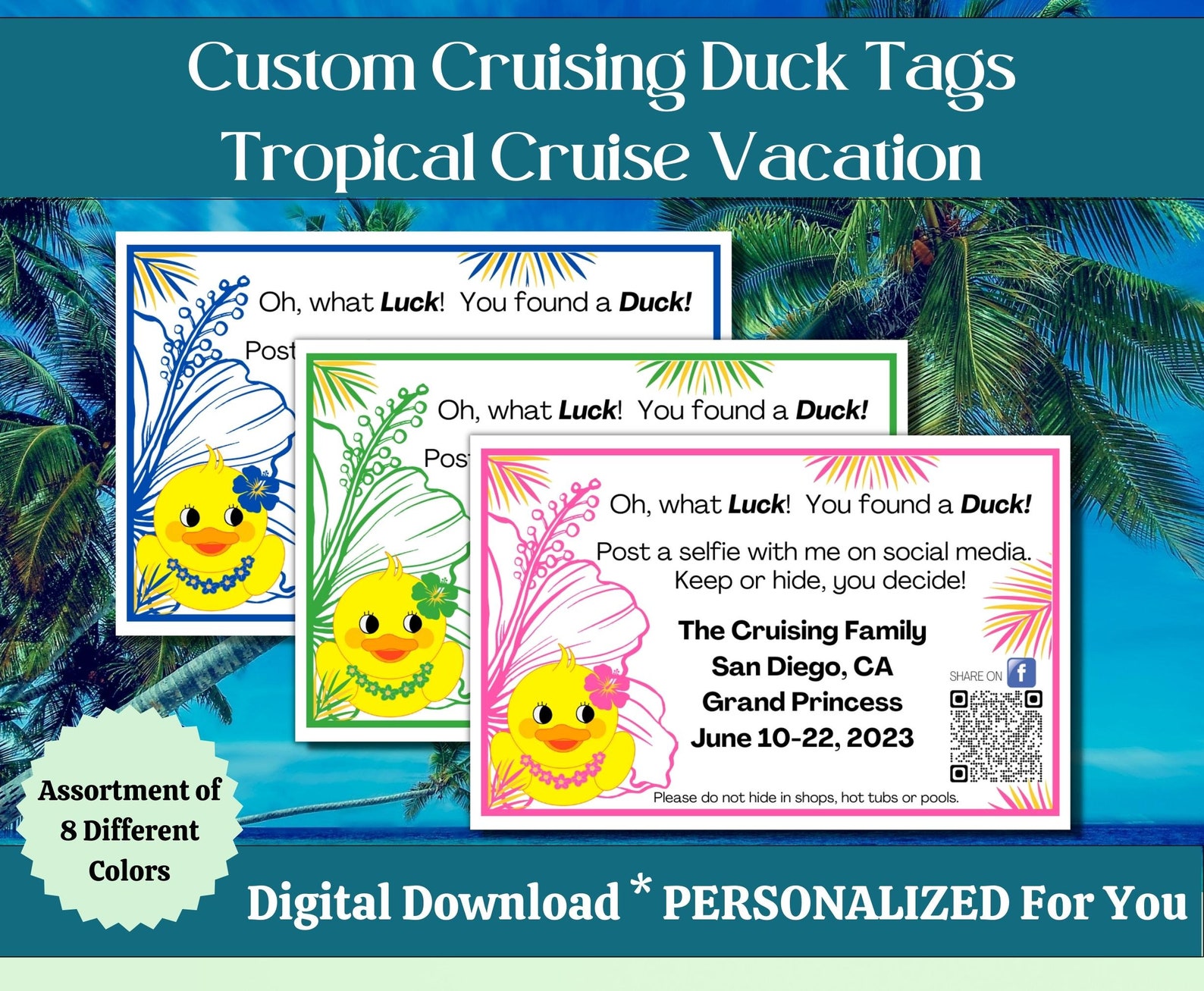 Custom Cruising Duck Tags, Tropical Cruise Vacation Duck Tags ...