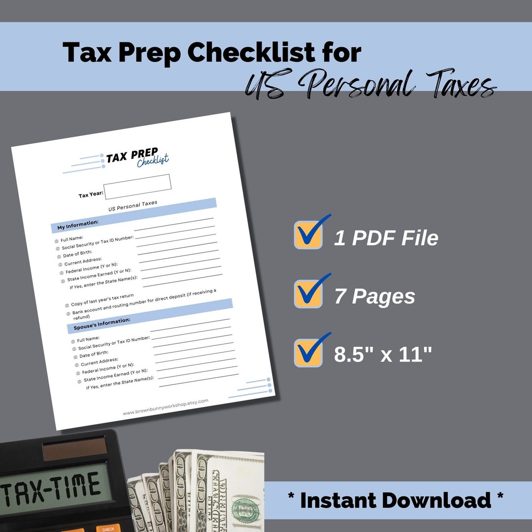 Tax Preparation Checklist for US Personal Income Taxes, Tax Document ...
