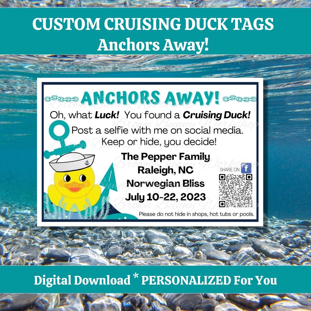 Cruise Duck Tags, Anchors Away, Custom Cruising Duck Tags Personalized ...