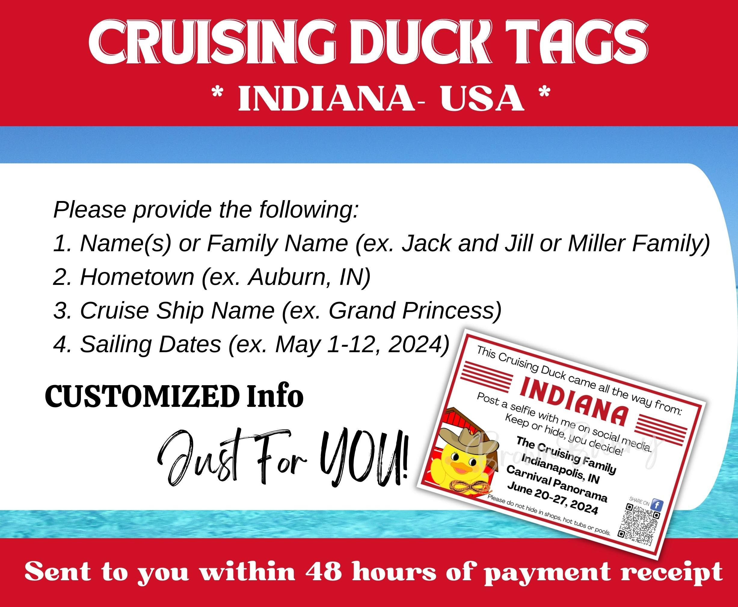 Custom Cruising Duck Tags, Indiana USA Duck Tags, Personalized Cruising ...