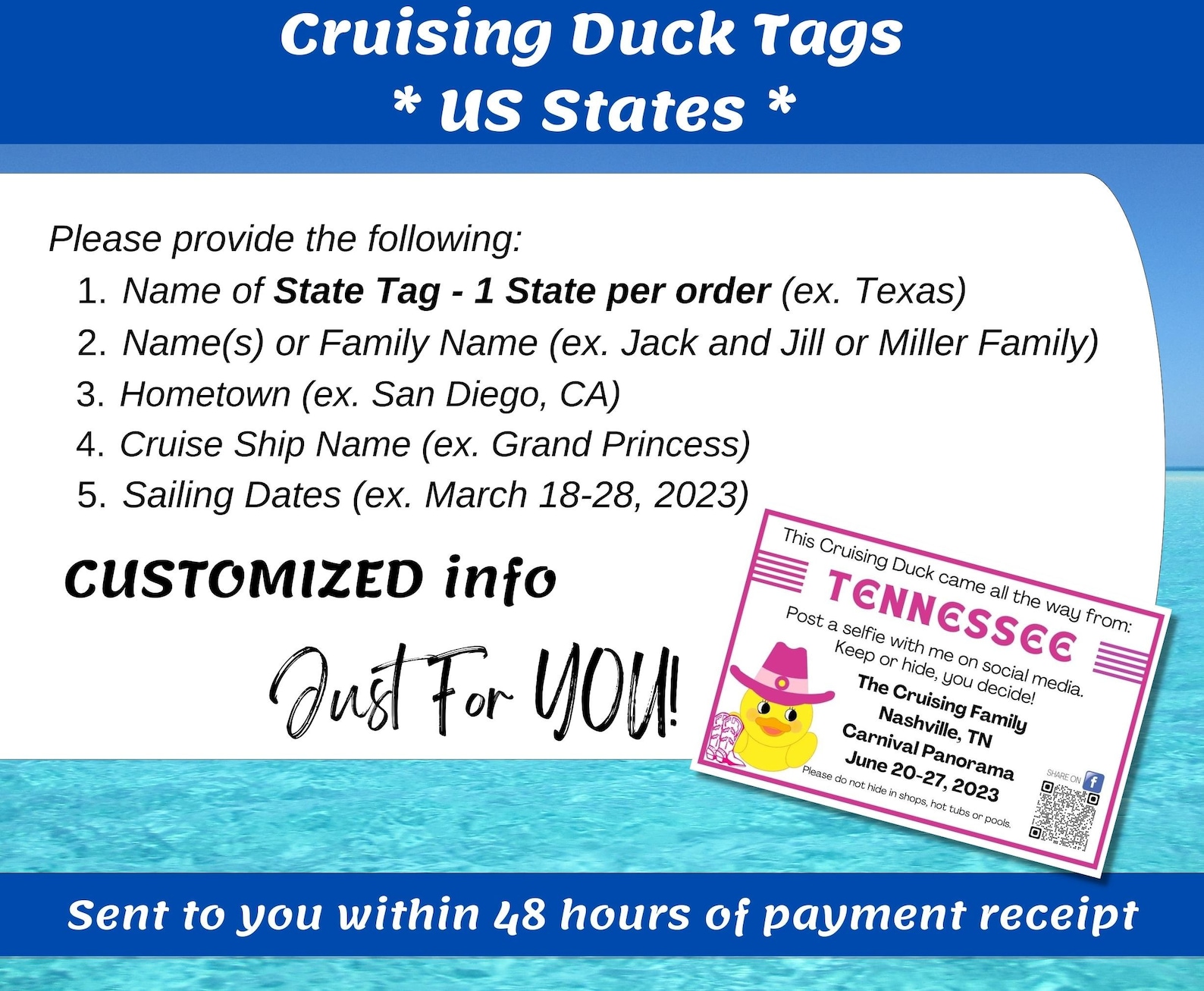 Custom Cruising Duck Tags, US State Duck Tags, Personalized Cruising ...