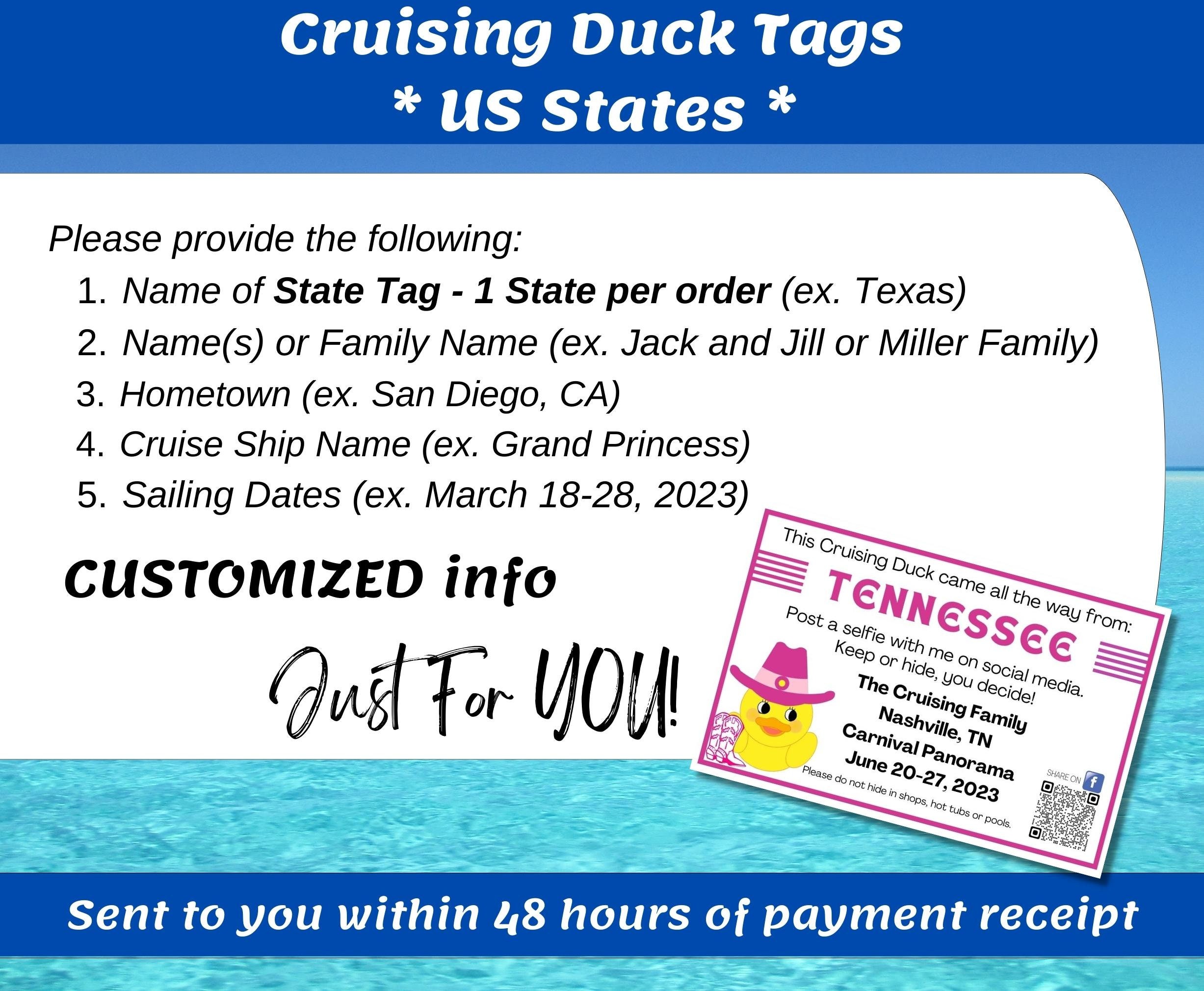 Custom Cruising Duck Tags, US State Duck Tags, Personalized Cruising ...