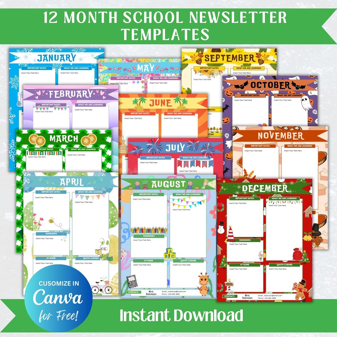 Editable Newsletter Template Bundle Monthly School - Etsy