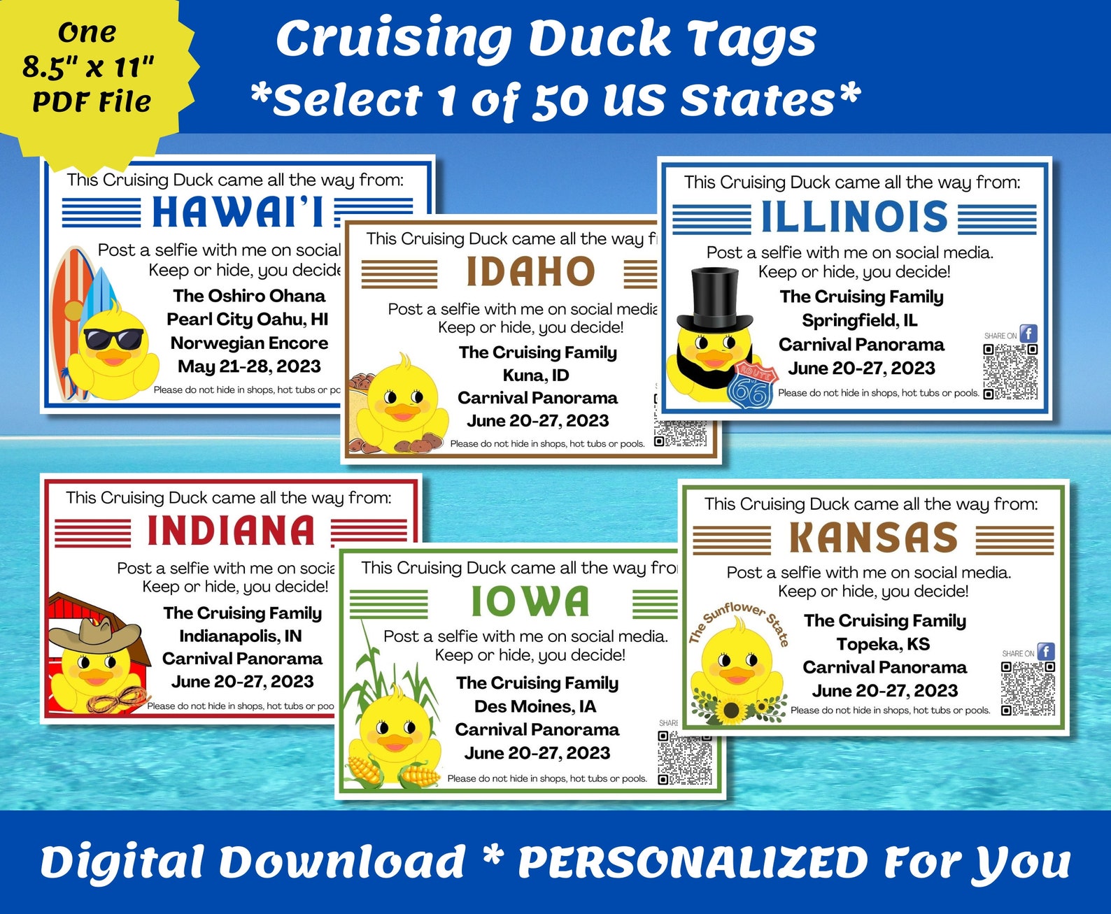 Custom Cruising Duck Tags, US State Duck Tags, Personalized Cruising ...