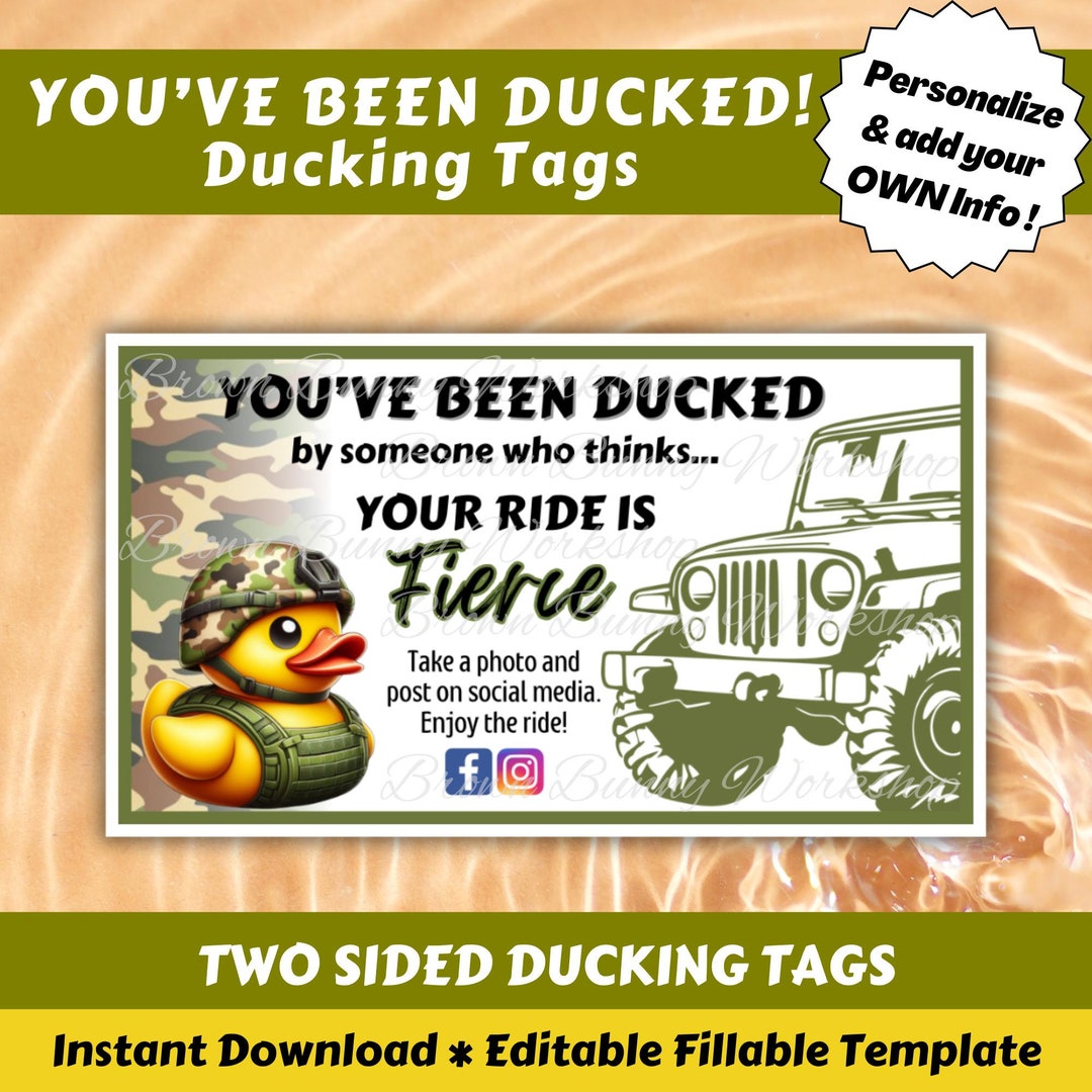 You’ve Been Ducked Printable Military Ducking Tags, Editable Fillable ...