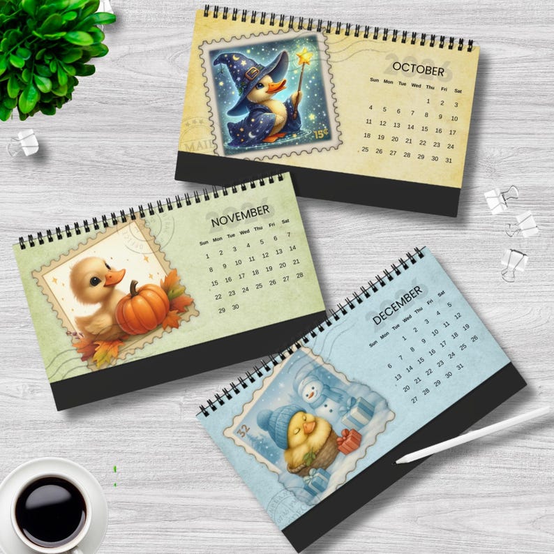 2026 Calendar, Vintage Stamp Ducks, Office and Cubicle Decor, Rubber ...