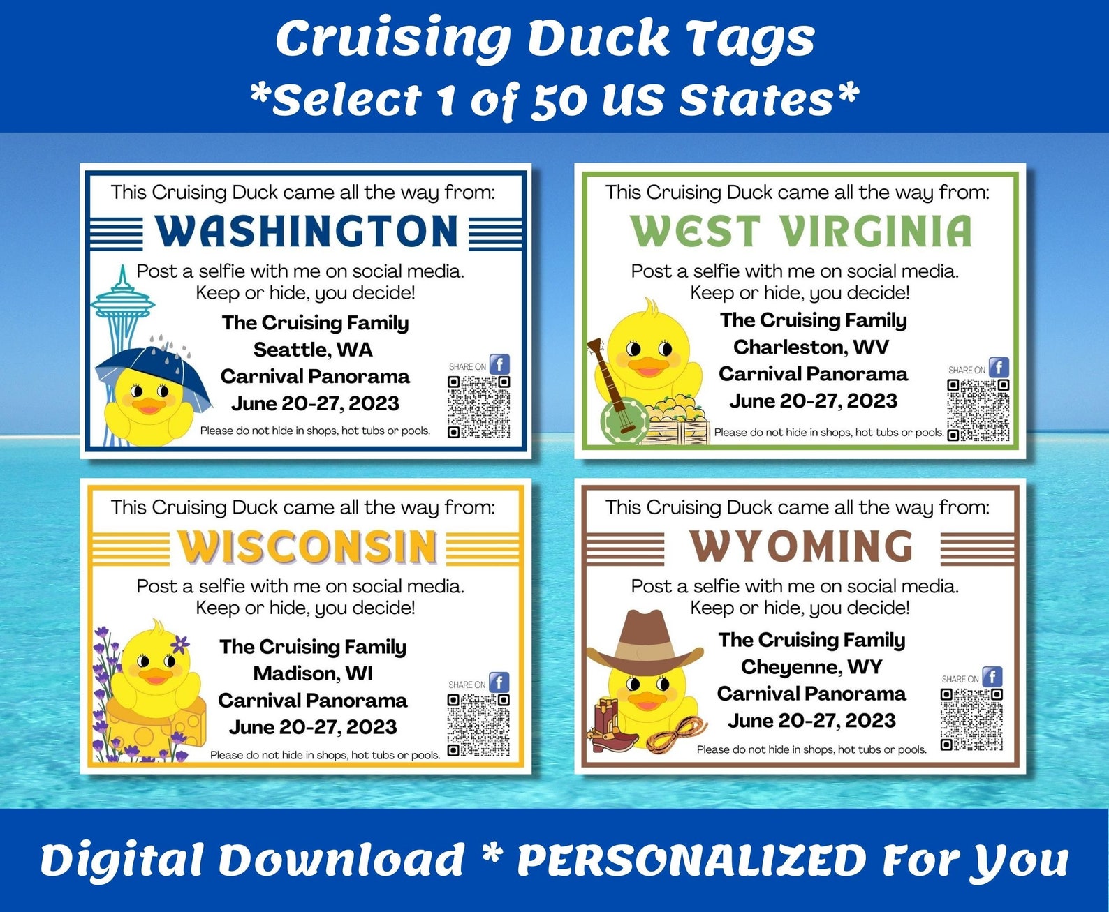 Custom Cruising Duck Tags, US State Duck Tags, Personalized Cruising ...