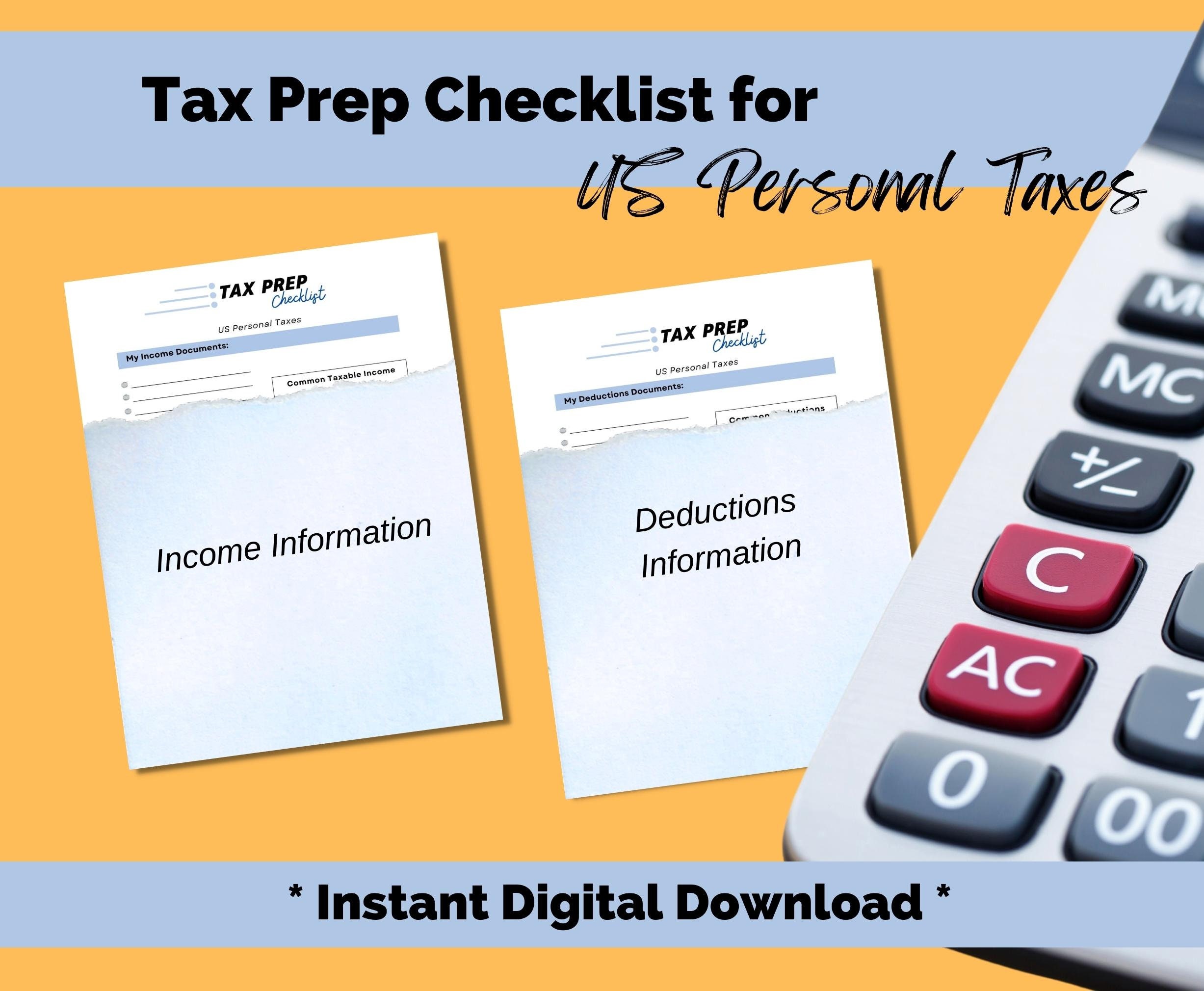 Tax Preparation Checklist for US Personal Income Taxes Tax - Etsy