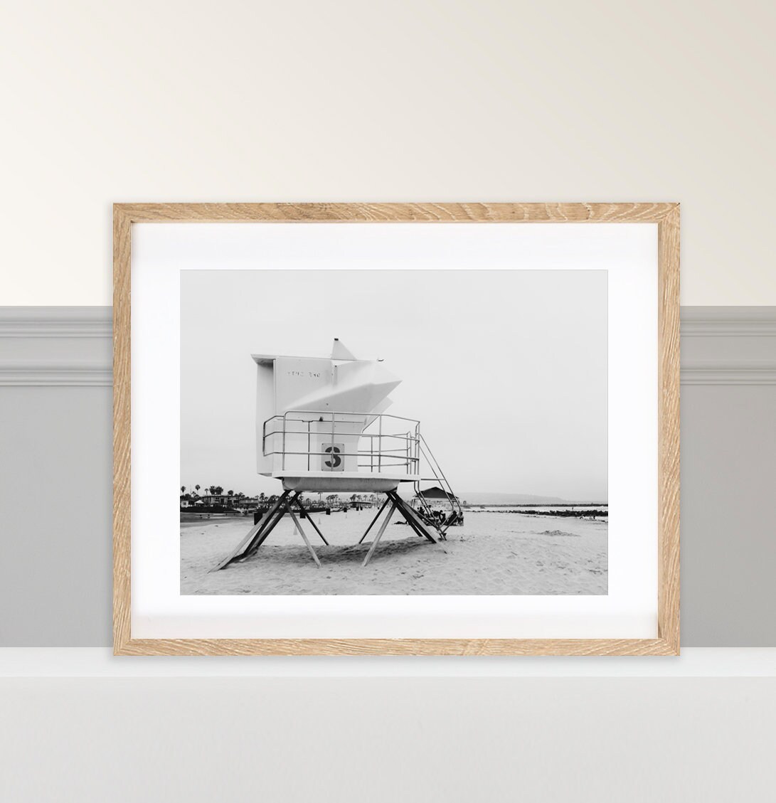 Beach Print, Black White Lifeguard Tower Printable, Beach Hut, Beach ...