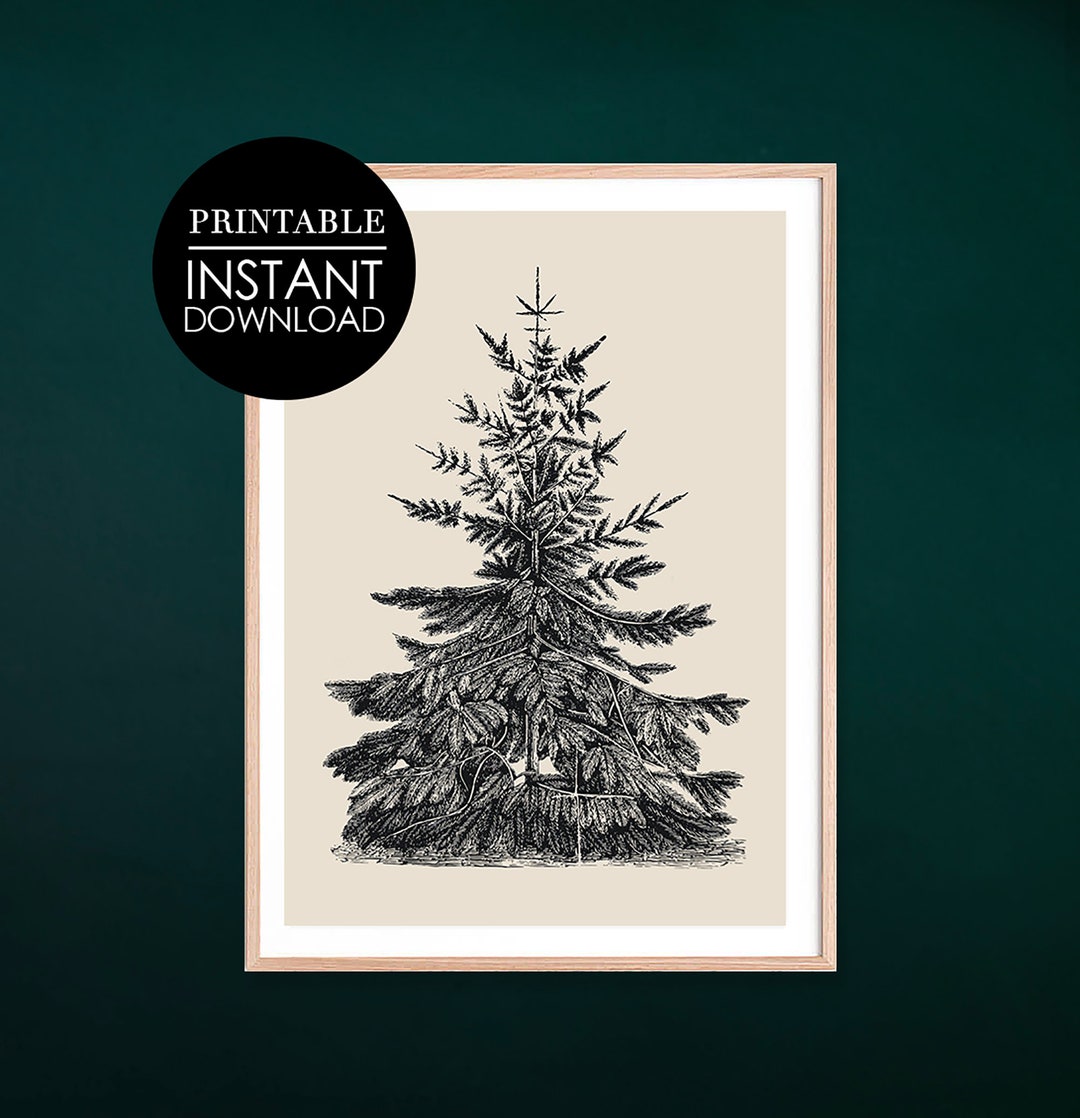 Vintage Christmas Tree Digital Print Holiday Wall Art Digital