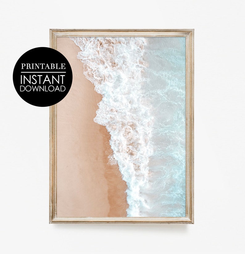 Aerial Beach Print, Beach Digital Print, Printable Wall Art, Neutral ...