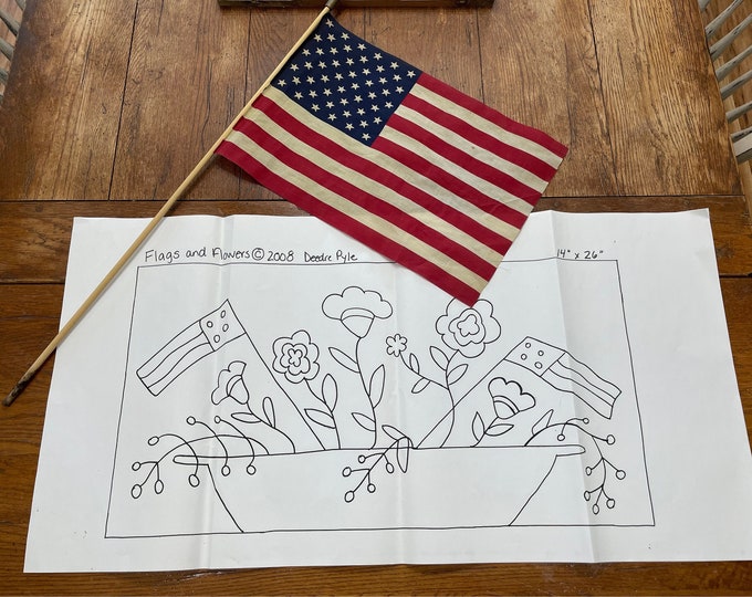 Flags and Flowers, Full-size Rug Hooking Paper Pattern, 14" X 26 ...