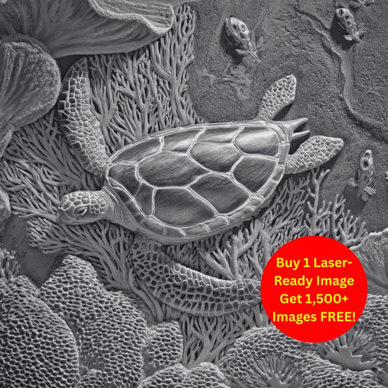 Sea Turtle Among Reefs Bas Relief Image | Ocean Life Laser Engraving ...