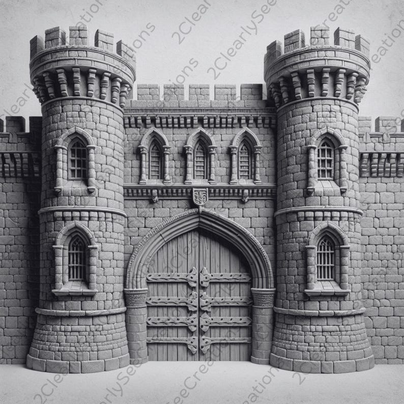 Castle Gate Image Laser Cut Burn Slate File | Medieval Gothic ...