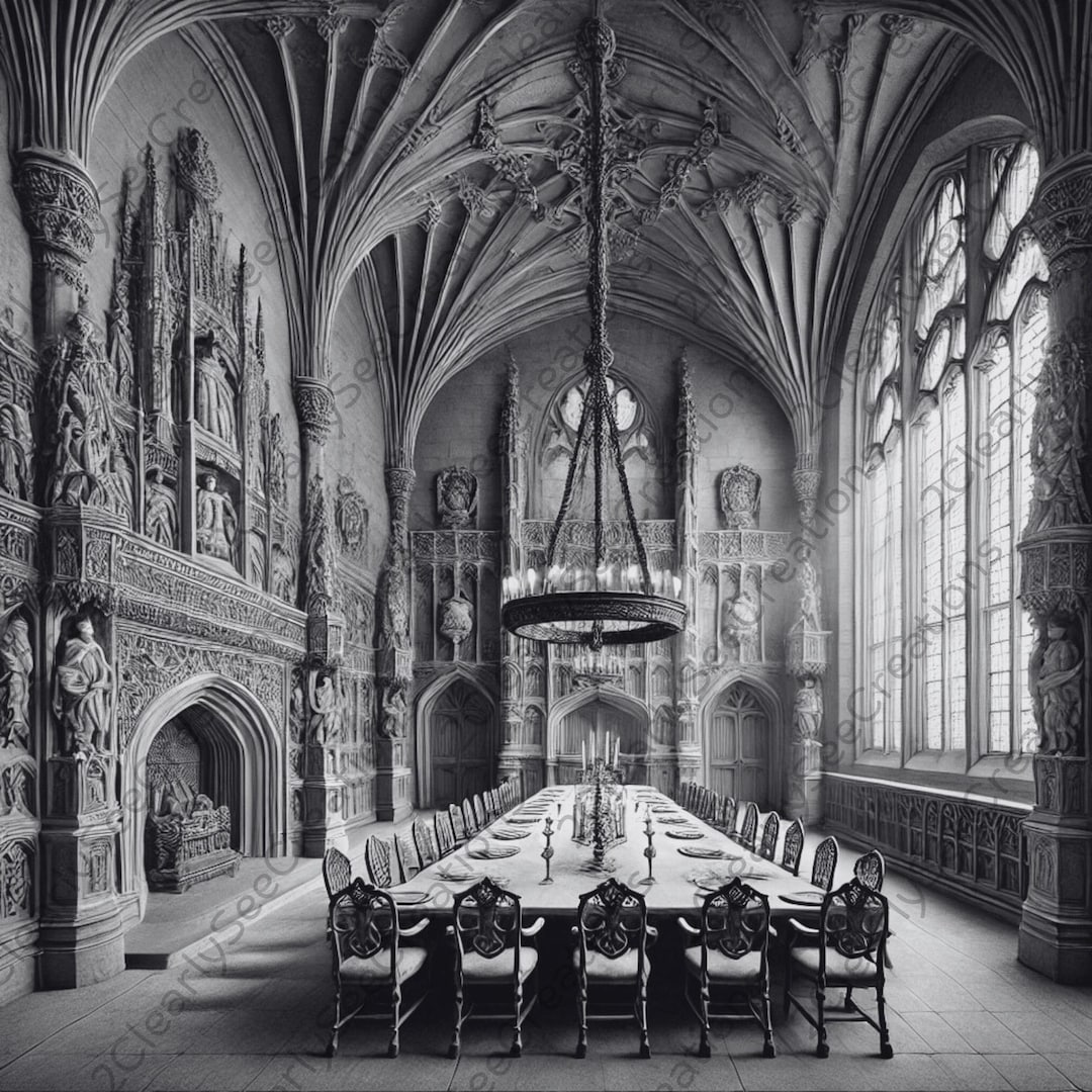 Gothic Hall Image Laser Burn Slate File Medieval Castle Dining Room ...