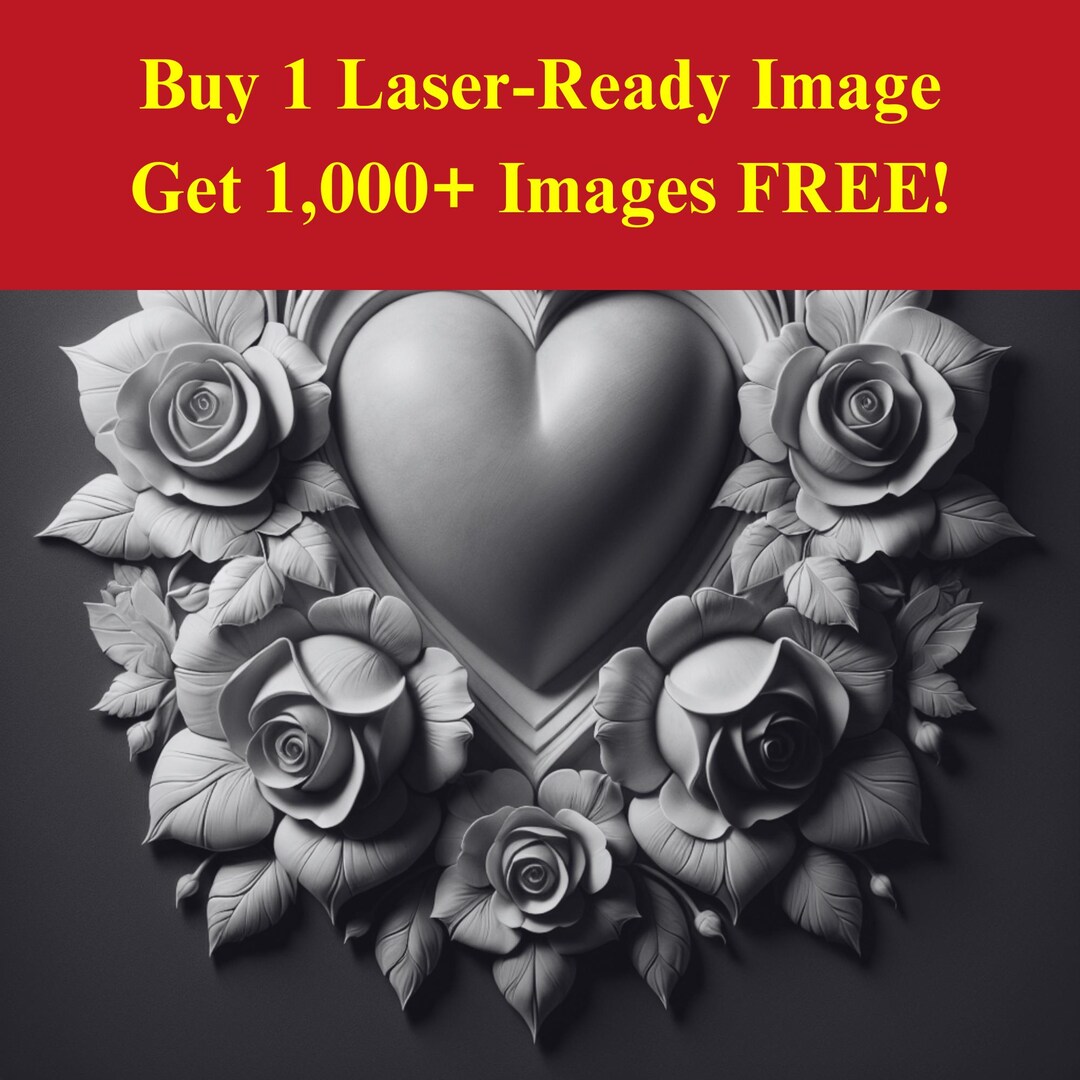 Heart Roses Image Laser Burn Slate File | Floral Valentine Elegant ...