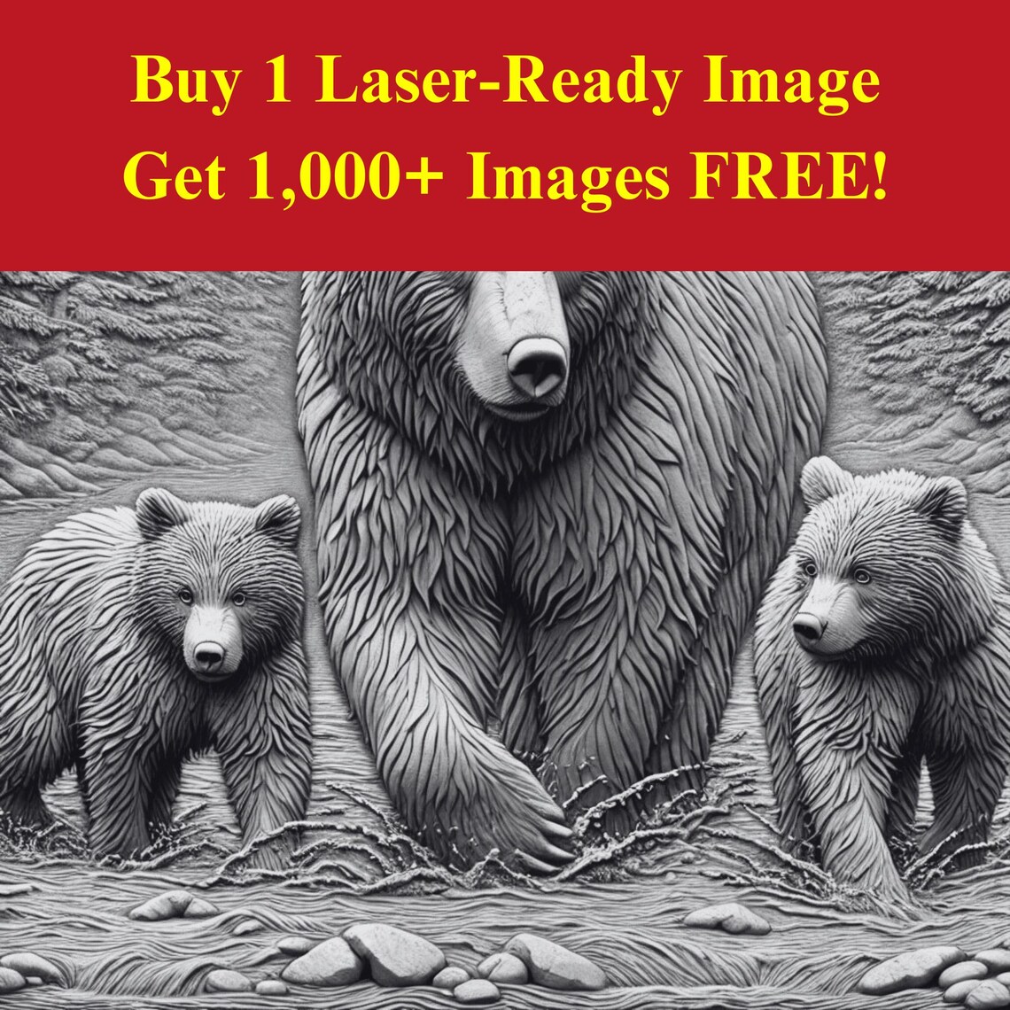 Bear Family Image Laser Cut Burn File | Nature Wildlife Cubs Forest ...