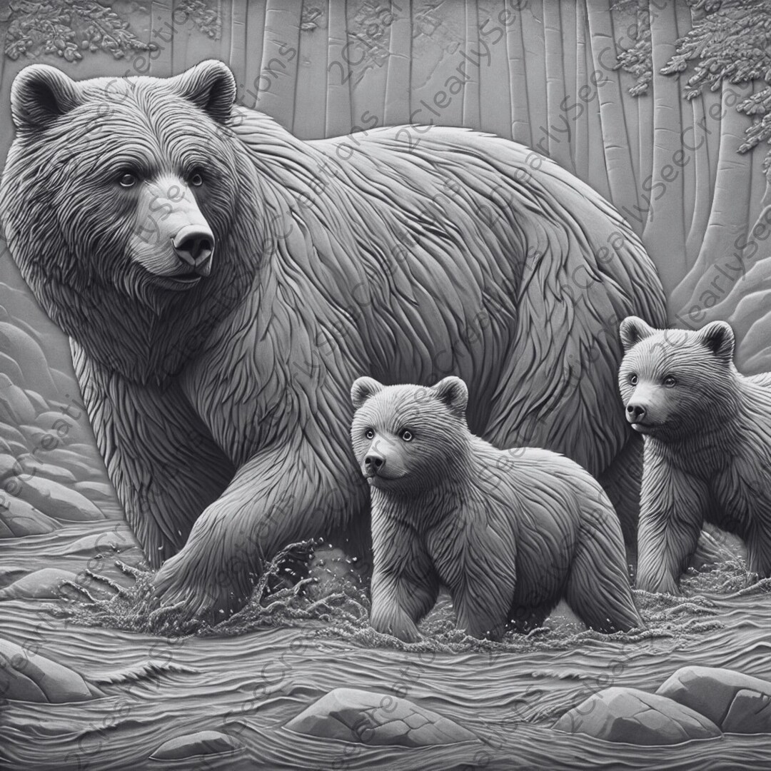 Bear Cubs Image Laser Cut Burn File Woodland Wildlife Forest Relief ...