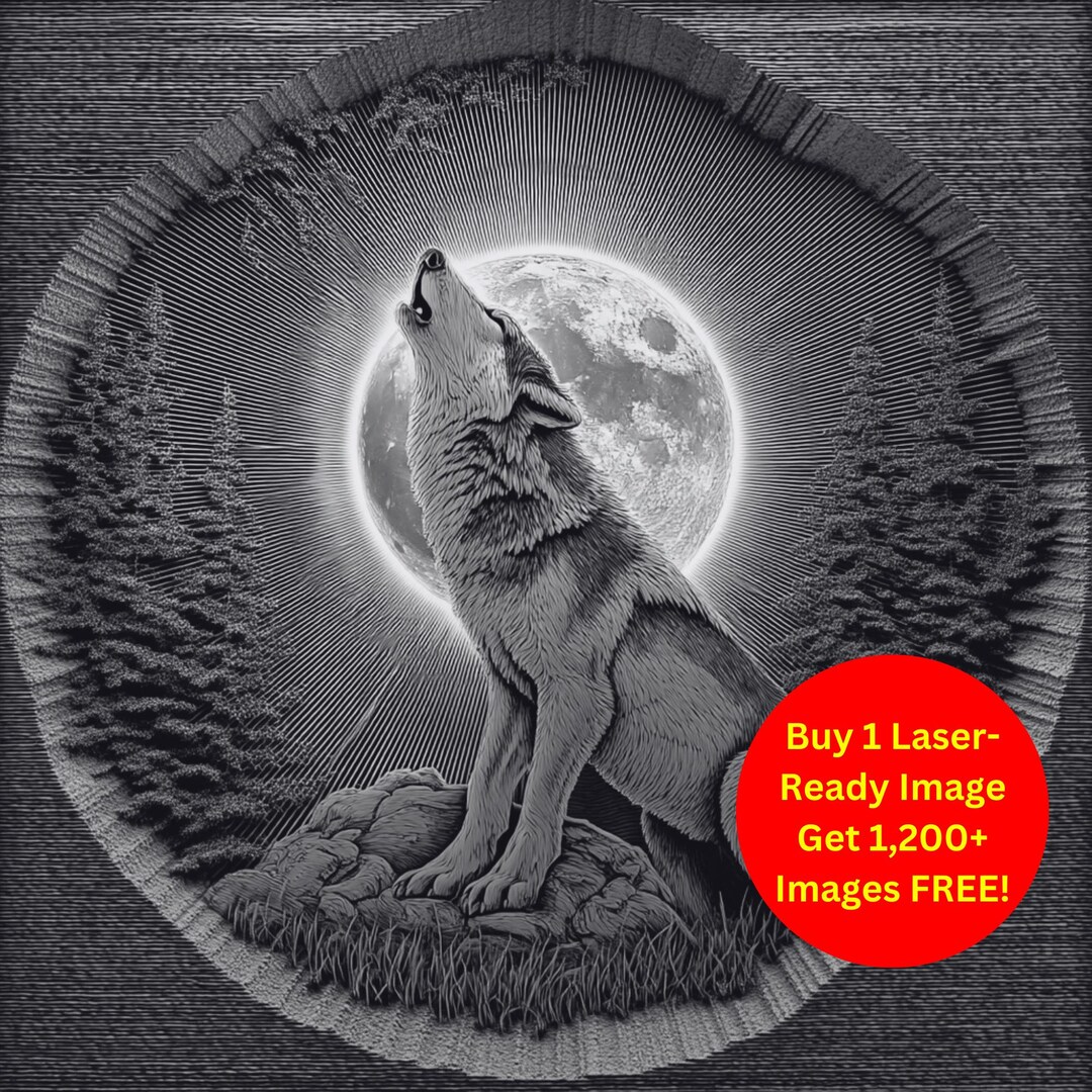 Radiant Howling Wolf Image Laser Cut Burn Slate File | Full Moon Forest ...