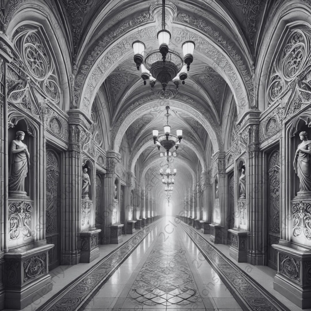 Gothic Hallway Image Laser Burn Slate File Cathedral Corridor Architecture Digital Download 3D ...