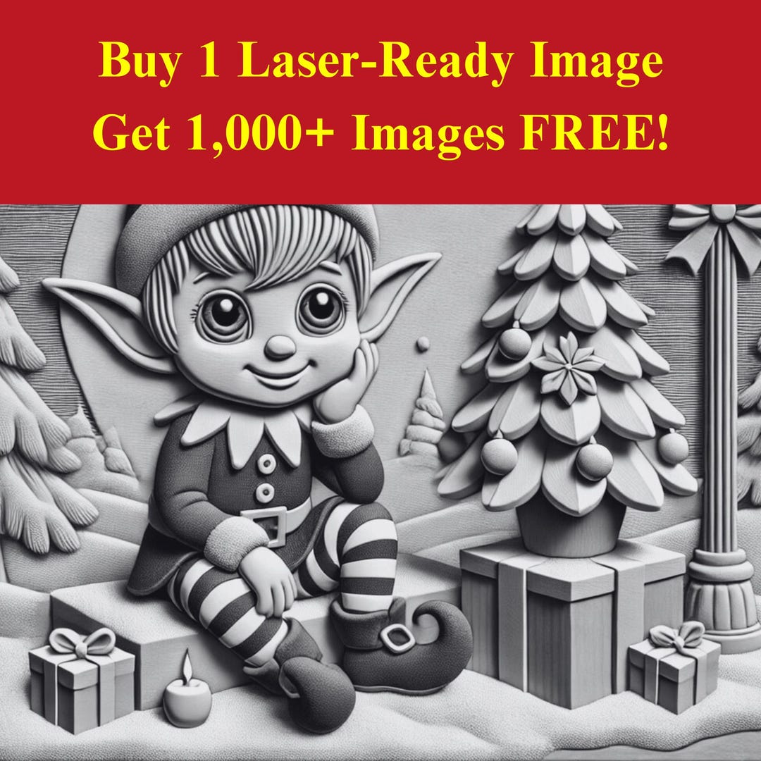 Christmas Elf Image Laser Burn File | Holiday Santa Helper Winter Scene ...