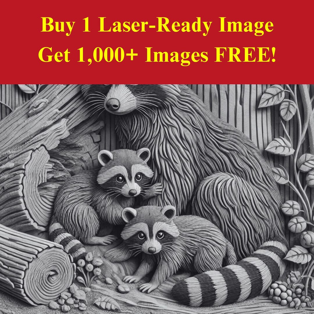 Raccoon Family Image Laser Burn File | Woodland Wildlife Nature Scene ...