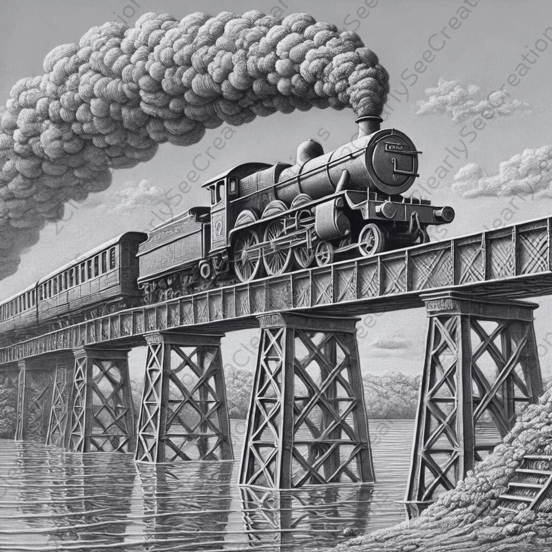 Railway Bridge Image Laser Cut Burn Slate File | Steam Train Trestle ...