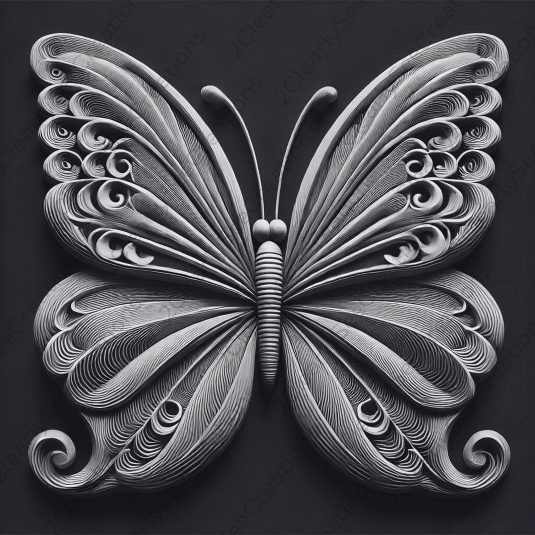 Butterfly Image Laser Cut Burn Slate File Elegant Wings Swirl Digital ...