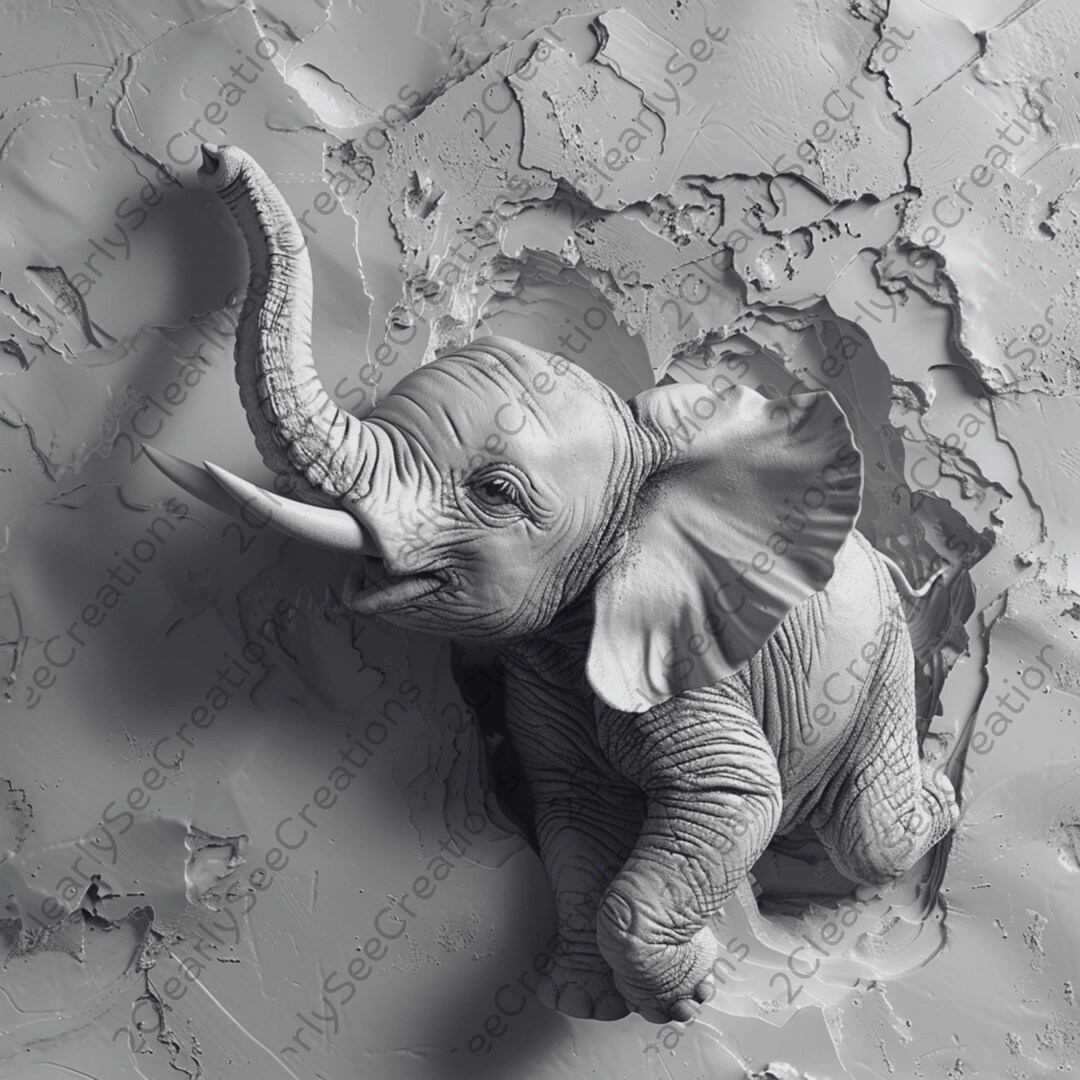 Baby Elephant Bas Relief Image | Cute Wildlife Laser Engraving Design ...