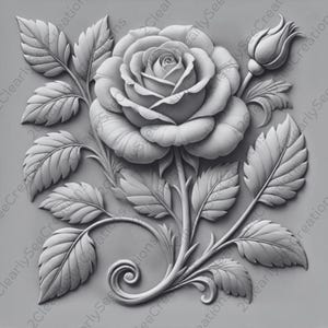 Rose Relief Image Laser Cut Burn Slate File | Elegant Floral Ornate ...
