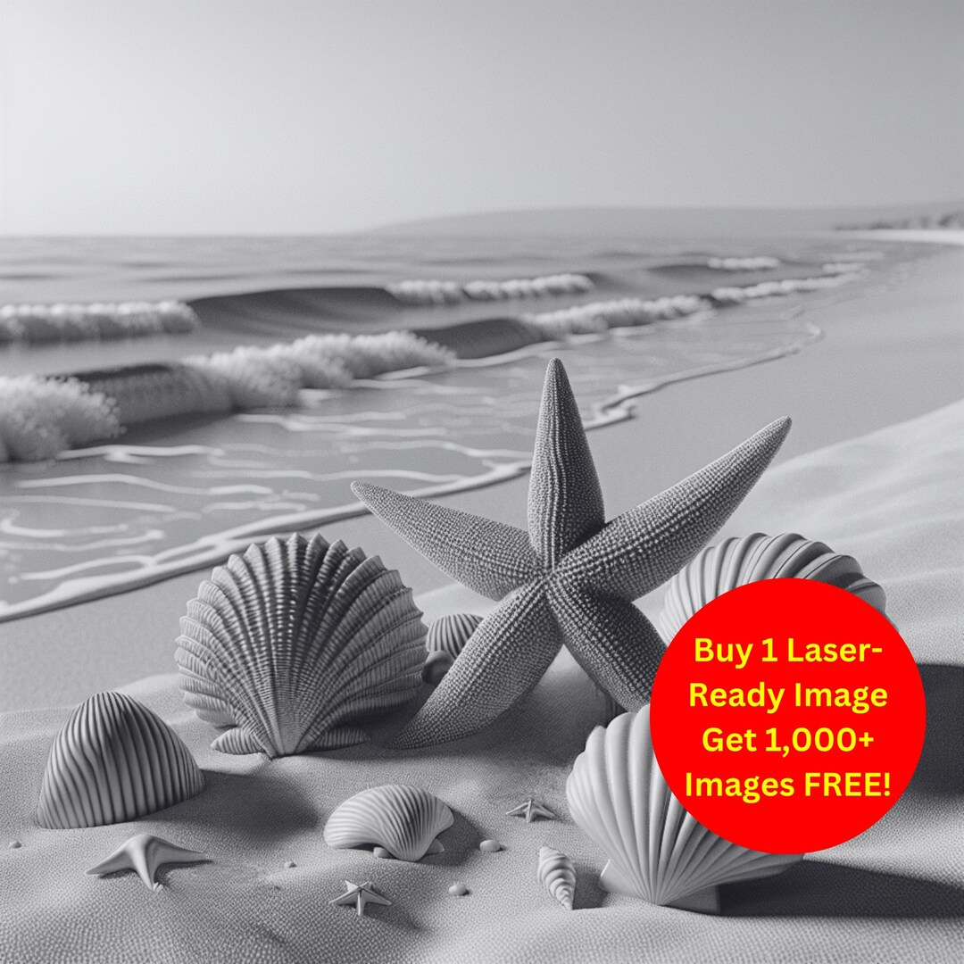 Starfish Seashells Image Laser Cut Burn Slate File | Ocean Beach Scene ...