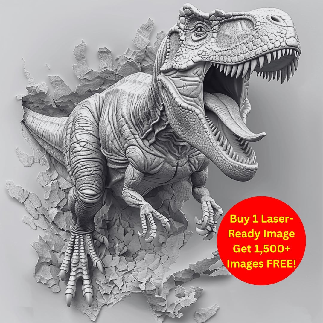 Roaring T-rex Laser Engraving PNG | Dinosaur Wall Art | 3D Illusion ...