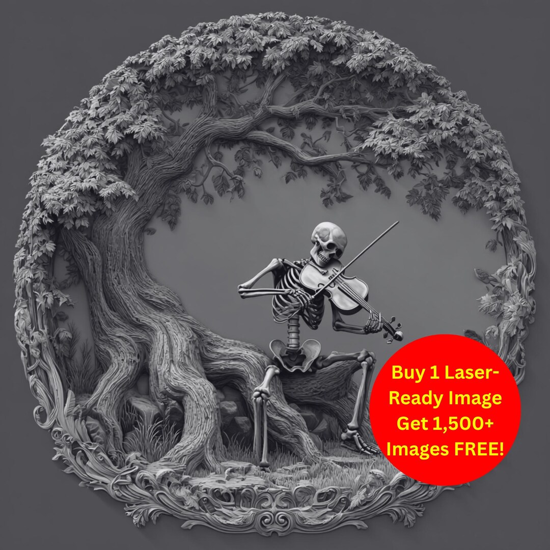 Skeleton Under Tree Playing Violin Image Laser Cut Burn Slate File ...