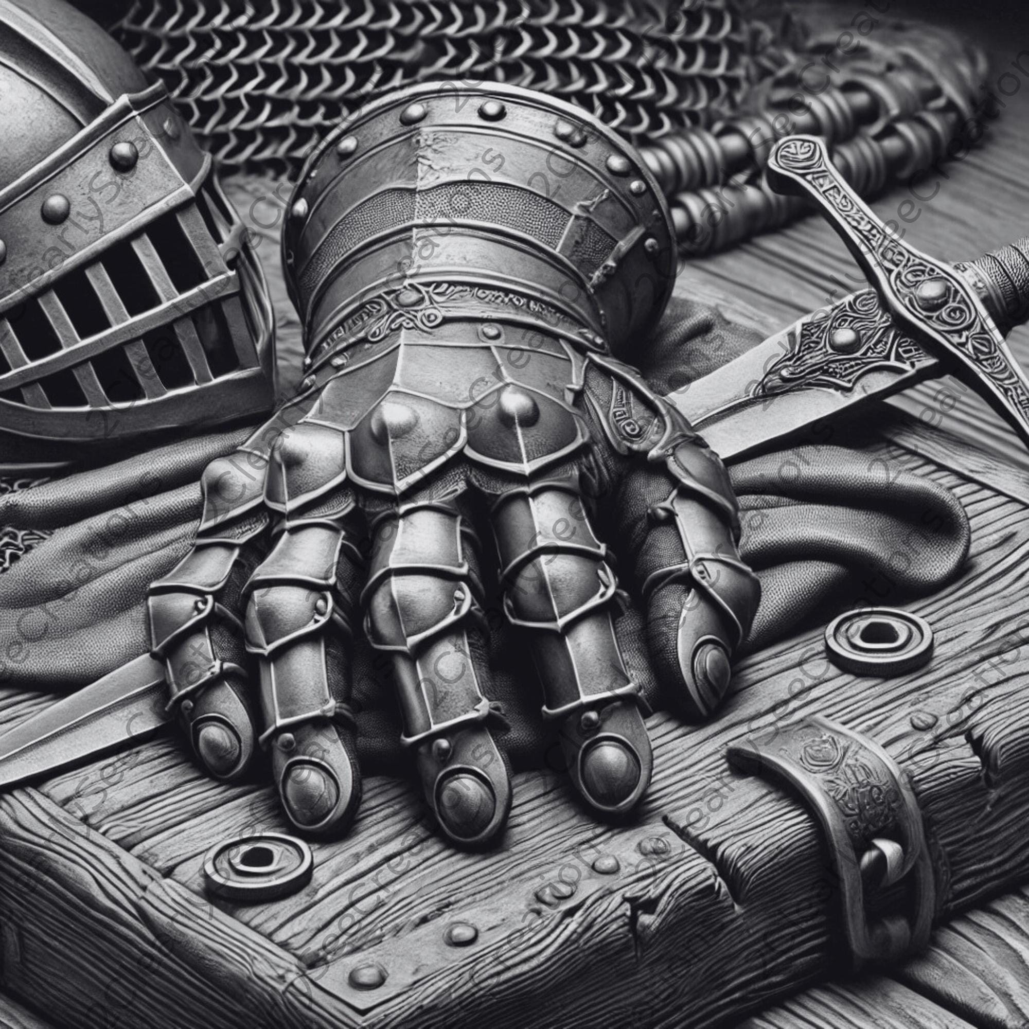 Knight Gauntlet Image Laser Burn Slate File | Medieval Armor Art ...