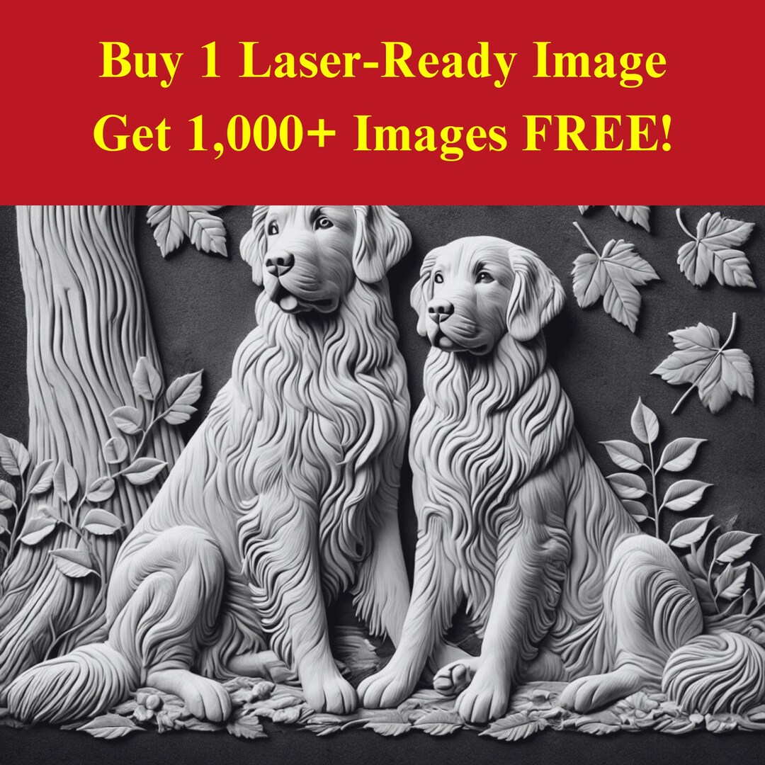 Two Dogs Image Laser Cut Burn File | Vintage Relief Garden Scene ...