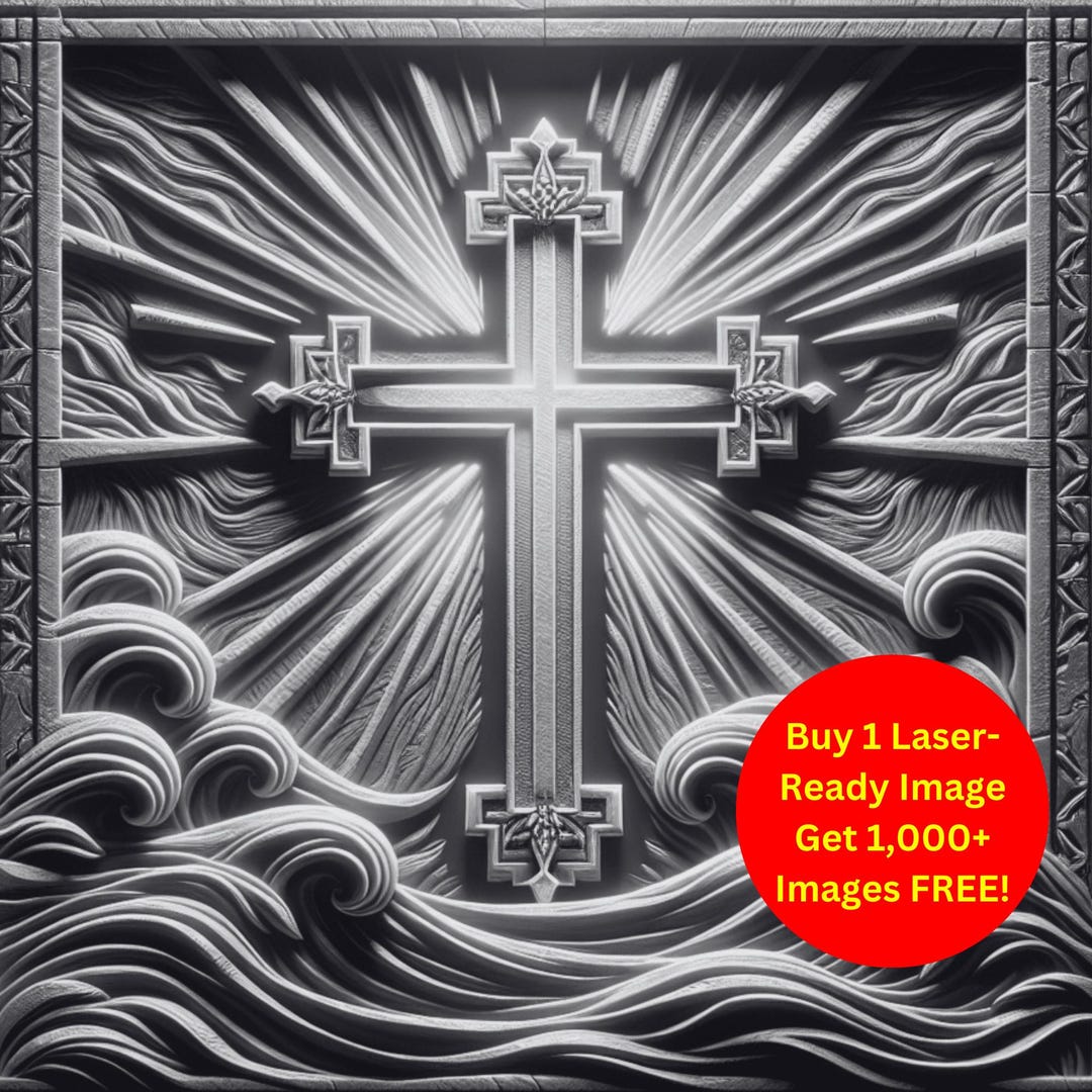 Ornate Cross Waves Image Laser Cut Burn Slate File | Radiant Christian ...