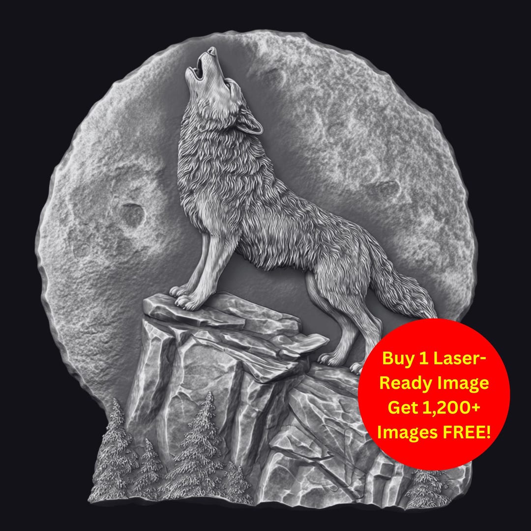 Wolf Image Laser Cut Burn Slate File | Howling Wildlife Moon Scene ...