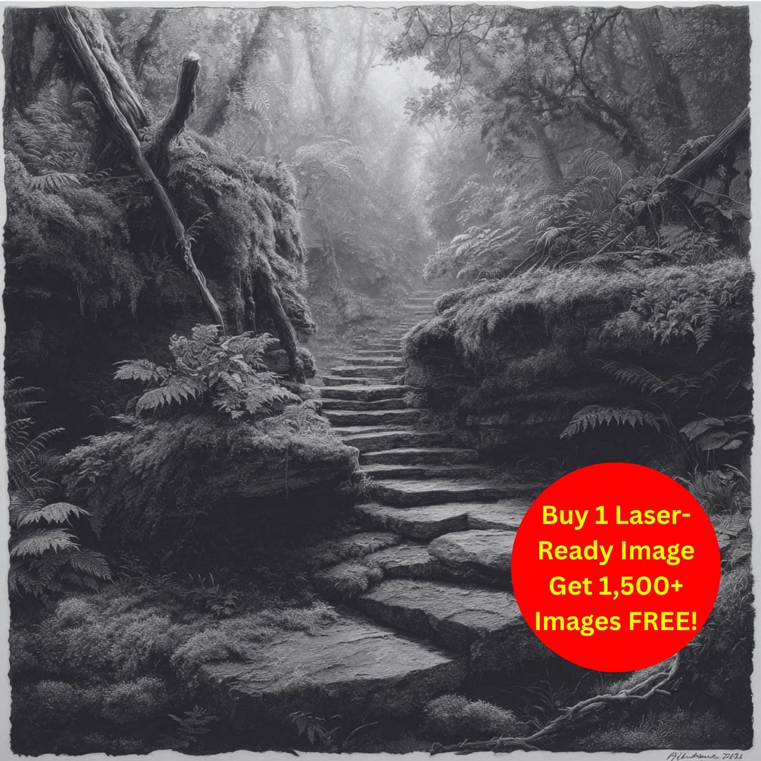 Mossy Stone Steps Forest Laser Engraving PNG | Enchanted Woodland Path ...