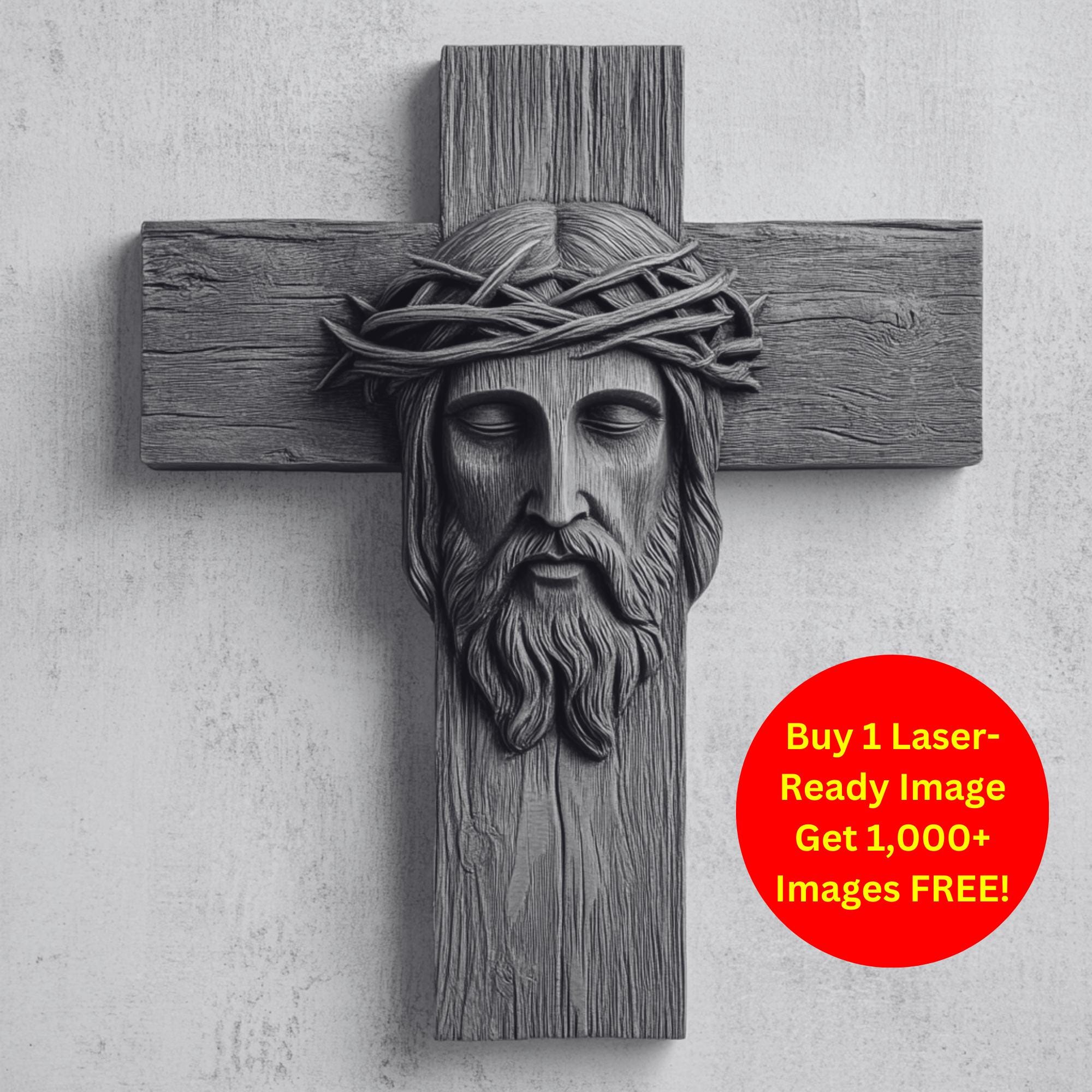 Wooden Jesus Cross Image Laser Cut Burn Slate File | Crown Christian ...