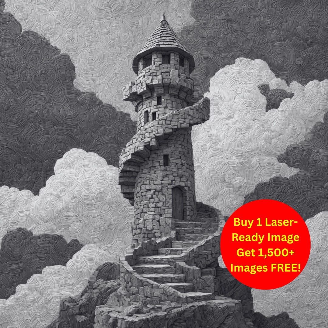 Wizard Tower Image Laser Cut Burn Slate File | Stone Spiral Castle ...