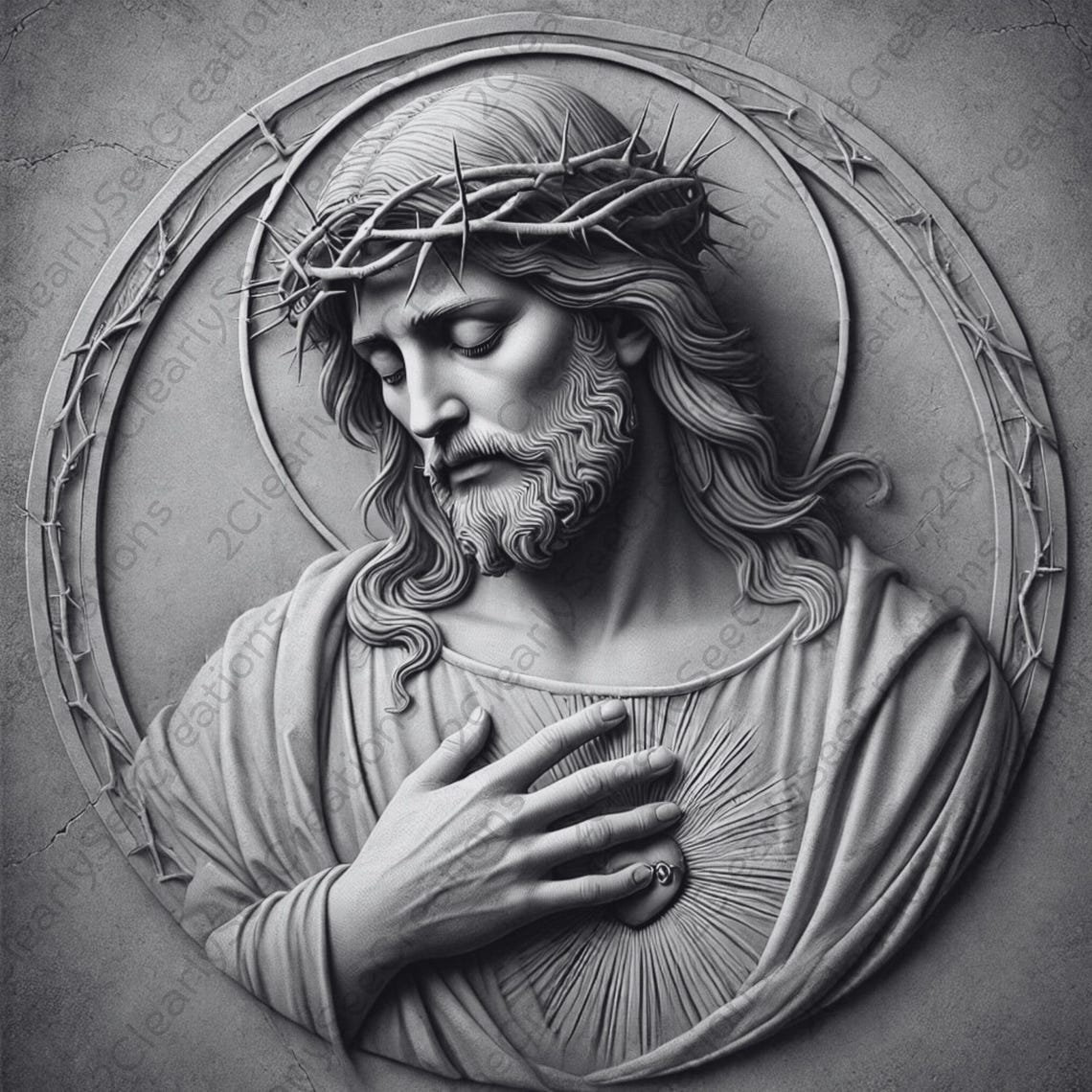 Jesus Portrait Image Laser Burn File | Sacred Heart Religious Digital ...