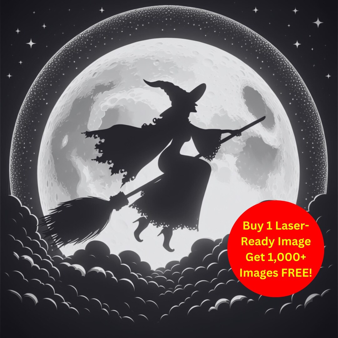 Witch Broom Moon Image Laser Cut Burn Slate File | Mystical Cloudy ...