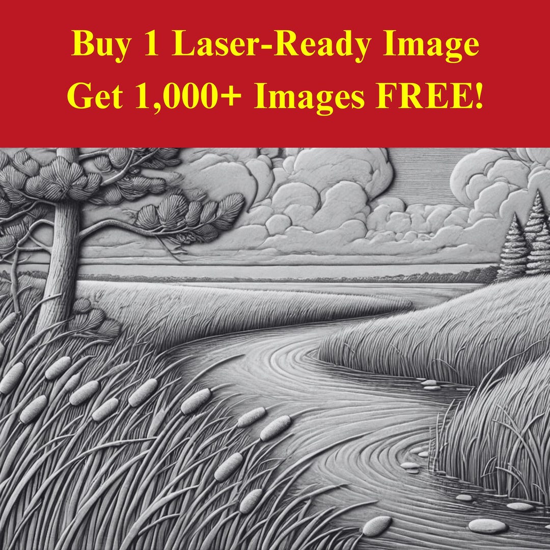 River Meadow Image Laser Cut Burn Slate File | Natural Stream Cattail ...